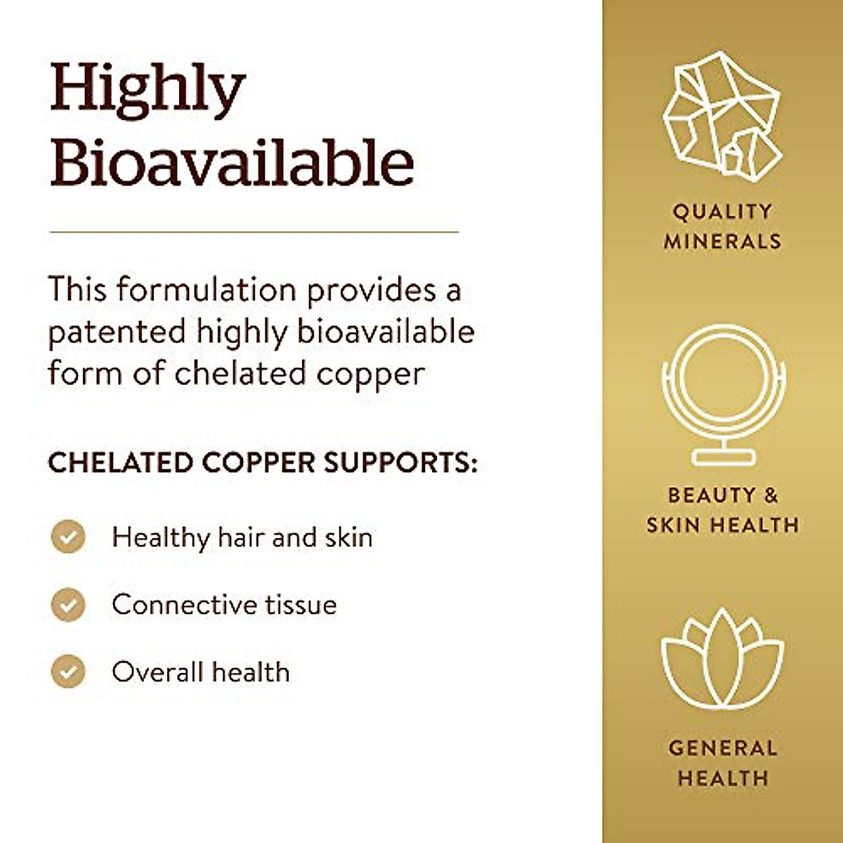 Solgar Chelated Copper, 100 Tablets - Essential for Collagen Formation - Highly Bioavailable Form - Supports Connective Tissue - Non-GMO, Vegan, Gluten Free, Dairy Free, Kosher - 100 Servings