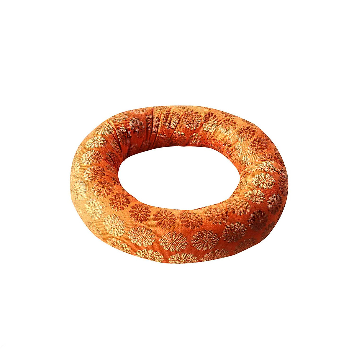 Handmade Cushion Tibetan Singing Bowl Round Pillow Brocade Art Silk Ring Cushions (6" x 1.5" Inch, Orange)
