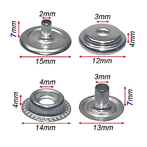 108pcs 15mm Stainless Steel Fastener Snap Press Stud Cap Button Marine Boat Canvas Line 24(4 Components, 5pcs for Each)