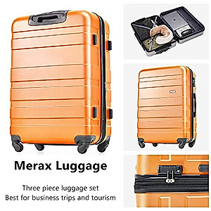 Merax 3 Piece Expandable ABS Hardshell Luggage Sets Spinner Wheel Suitcase TSA Lock Suit Case, Orange, (20/24/28)