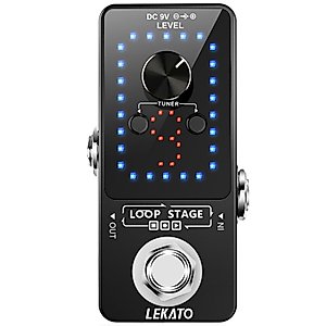 LEKATO Looper Guitar Pedal Guitar Loop Pedal Tuner Pedal 9 Loops 40 Minutes Record Time Unlimited Overdubs for Electric Guitar Bass (Black)