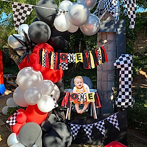 Pre-Strung Race Car Highchair Banner 1st Birthday Boy, Racetrack First Birthday ONE High Chair Banner Decorations, First Trip Around the Sun Party Decor Party Photo Props,Baby Shower Decoration