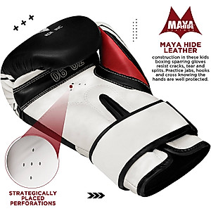 RDX Kids Boxing Gloves, 6oz 4oz Junior Training Mitts, Maya Hide Leather Ventilated Palm, Muay Thai Sparring MMA Kickboxing Fighting, Punch Bag Speed Ball Focus Pads Punching Workout