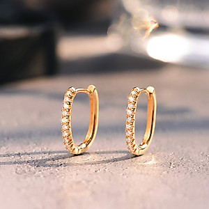 MEVECCO Gold Oval Hoop Earrings for Women 18K Gold Plated Hoop Earrings Cute CZ Oval Handmade Hoop Earrings for Her Minimalist Everyday Jewelry