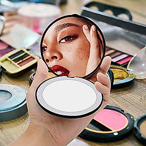 Milishow Travel Mirror with LED Lighted, 1x/10x Magnification Compact Mirror with Light, 2-Sided Illuminated Folding Round Mirror, Handheld Pocket Makeup Mirror