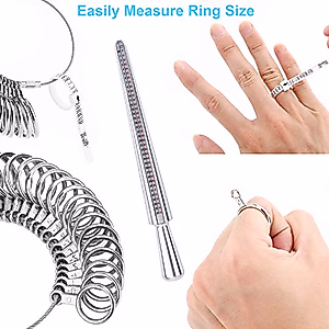 Ring Sizer Measuring Tool, Aluminum Ring Mandrel, 27 Pcs Premium Metal Ring Measurement Tool, Mens Womens Finger Gauge, 4 Sizes Ring Stick, 4 Pcs Polishing Cloth, US Ring Sizing Kit, by UUBAAR