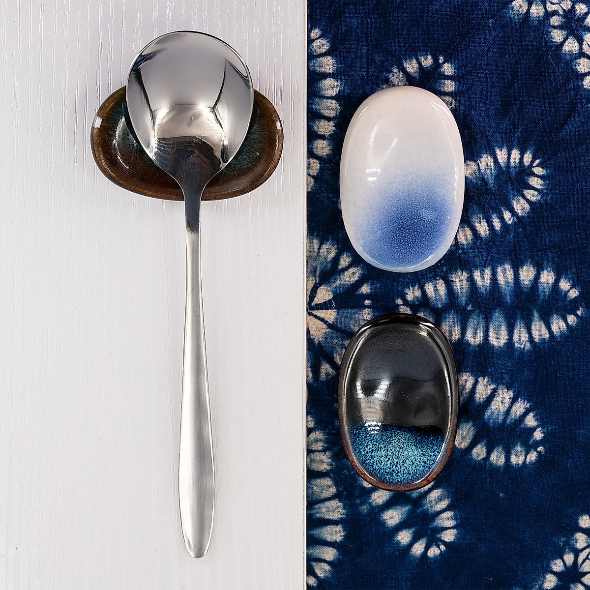 Ceramic Stable Small Spoon Rest 3PCS for Stove Top Heat Resistant Porcelain Coffee Spoon Utensil Holder for Kitchen Counter Dishwasher Safe Kitchen Dining Table Decor and Accessories (Ellipse-No.2)