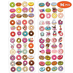 Donut Temporary Tattoos Birthday Party Decorations Supplies Party Favors 96PCS Tattoos Stickers Cute Kids Girls Boys Gifts Classroom School Prizes Themed Christmas