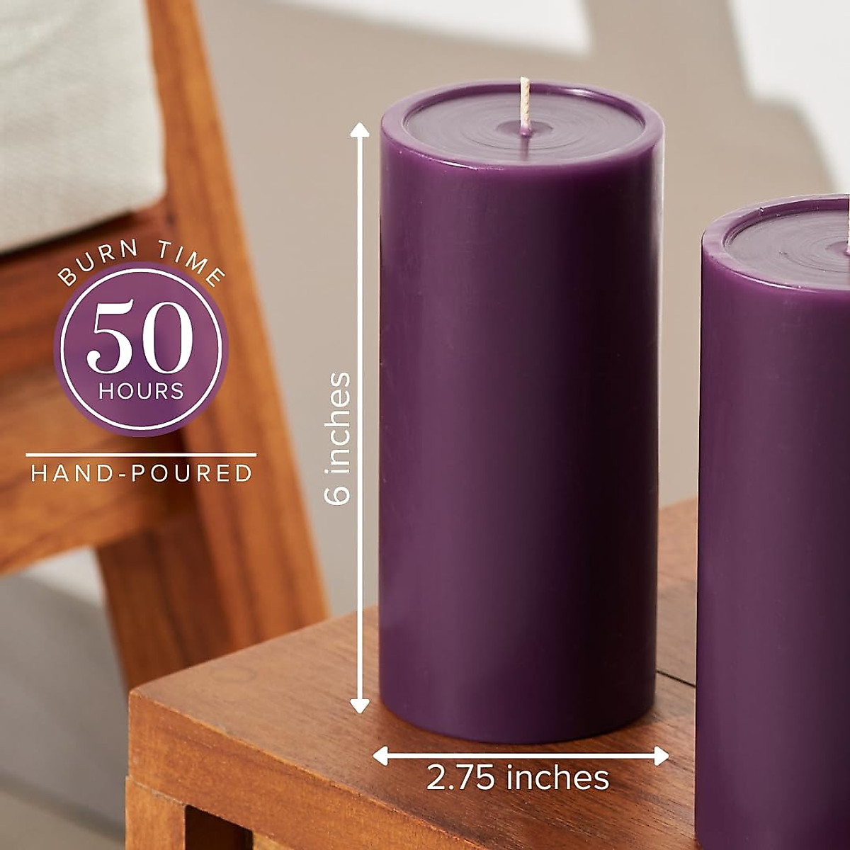 Simply Soson 3x6 inch Purple Pillar Candles Set of 3, Smooth Texture, Unscented Purple Candles, Dripless Candles, 3 inch Pillar Candles Ideal as Wedding, Parties, Spas, Dinner, Home Decoration, Church
