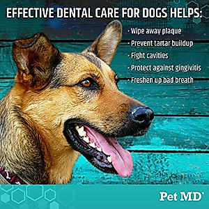 Pet MD Dog Breath Freshener Dental Wipes for Dogs - Tartar and Plaque Remover for Teeth Cleaning - Fresh Apple & Mint Scent Bad Breath Treatment for Dogs - 100 Count
