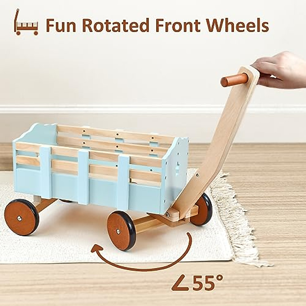PairPear Wooden Push Wagon Toy,Kids Cargo Walker Cart Wagon Baby Walker for Toddlers，Push and Pull Toys Gift for Babies Boys and Girls.