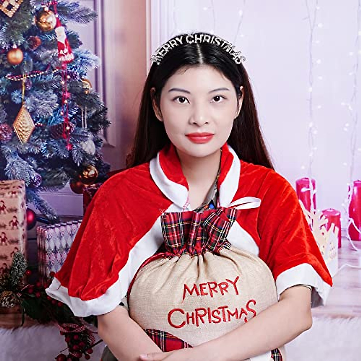 Hmxpls Merry Christmas Headband, Christmas Tiara for Women, Xmas Hair Accessories with Rhinestone for Girls