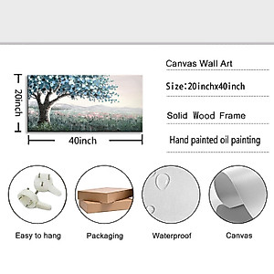 GUMEYJIA Blue Tree Wall Art Hand-Painted Tree Oil Painting on Canvas Gallery Wrapped Large Framed Big Tree landscape Artwork Suitable for Living Room Bedroom Office Decor 20x40 Inch X1 Piece