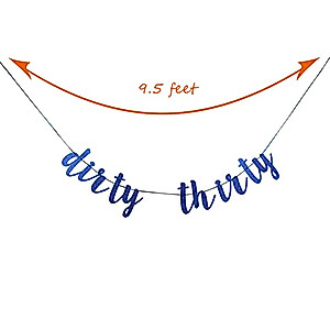 StarsGarden Blue Glitter Dirty Thirty Banner - 30th Birthday Decorations for Him - Happy 30th Birthday - 30 Birthday Decorations for Men - Dirty 30 Birthday Party Supplies