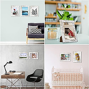 Capcillin 5x7 Picture Frame Wood Patten Distressed White Set of 2, Each Frame with Mat,Display 5x7 Picture Without mat or 4x6 Photos with Mat Wall Decor Table Top(CP001-MD5x7RW)