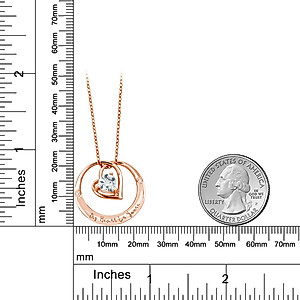 Gem Stone King 18K Rose Gold Plated Silver `My Heart Is Yours` Aquamarine and Diamond Pendant