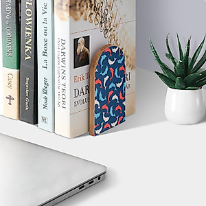 Dolphins Blue Red Pattern Book Ends Decorative Wood Bookends for Shelves Kids Room Desk Home Office Book Stoppers for Magazines,Books, DVDs, 1 Pair/2 Pieces(5x3.1 in)