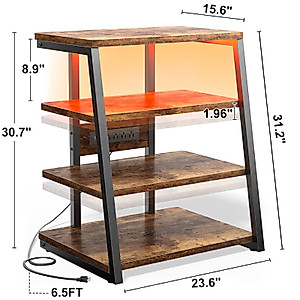 AV Media Stand with Outlets, Media Console with LED Lights, Stereo Racks and Stands with Storage Shelves, Media Audio Tower Cabinet, Rustic Brown