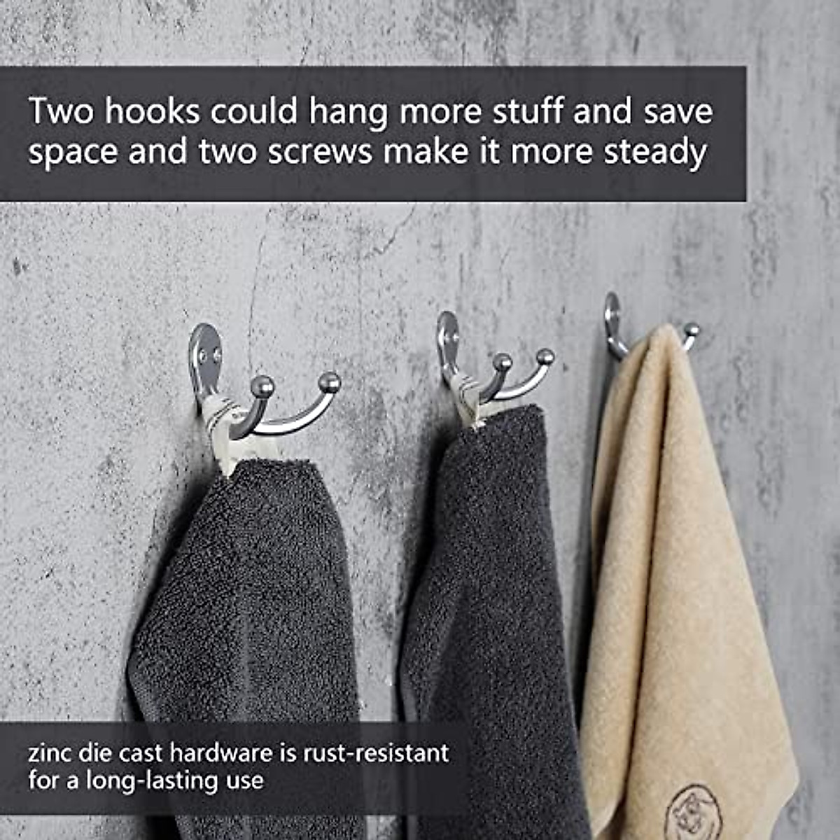 HOME MASTER HARDWARE Double Prong Robe Hooks Coat Towel Hanger for Bathroom Toilet Kitchen Wall Mounted with Screws 10 Pack