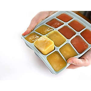 PETINUBE Silicone Freezer Tray, Baby Food Storage Cubes with Clip-On Lid, Freeze Baby Food, Soups, Purees, Ice, Easy and Safe Design, Made in Korea (20cubes 0.8oz, Celadon Green)