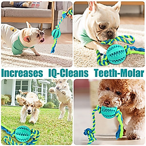 CHLEBEM Puppy Toys Interactive Dog Toys Balls for Small Medium Dogs Chew Teething Teeth Cleaning Treat Dispensing Durable Rubber Ball Dog Rope Toy for Tug of War Playing (Blue)