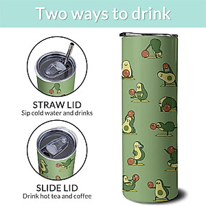 20 oz Avocado Skinny Tumblers with Lid and Straw, Avocado Stainless Steel Vacuum Insulated Travel Coffee Mug Cup Water Bottle, Avocado Decor Stuff Accessories, Gifts for Women Girls Avocado Lover