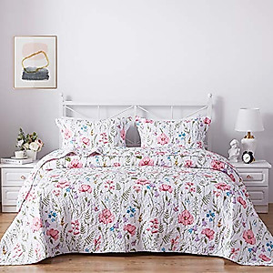 SunStyle Home Quilt Set Queen Size, Lightweight Microfiber Soft Coverlet Reversible Quilted Pattern Summer Quilt Bedspreads Comforter Set for All Season, 3 Piece Includes 1 Quilt + 2 Shams