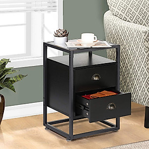 VECELO Nightstand,Glass Side End Table with Drawer and Shelf for Living Room,Bedroom,Lounge, 2PCS, Black