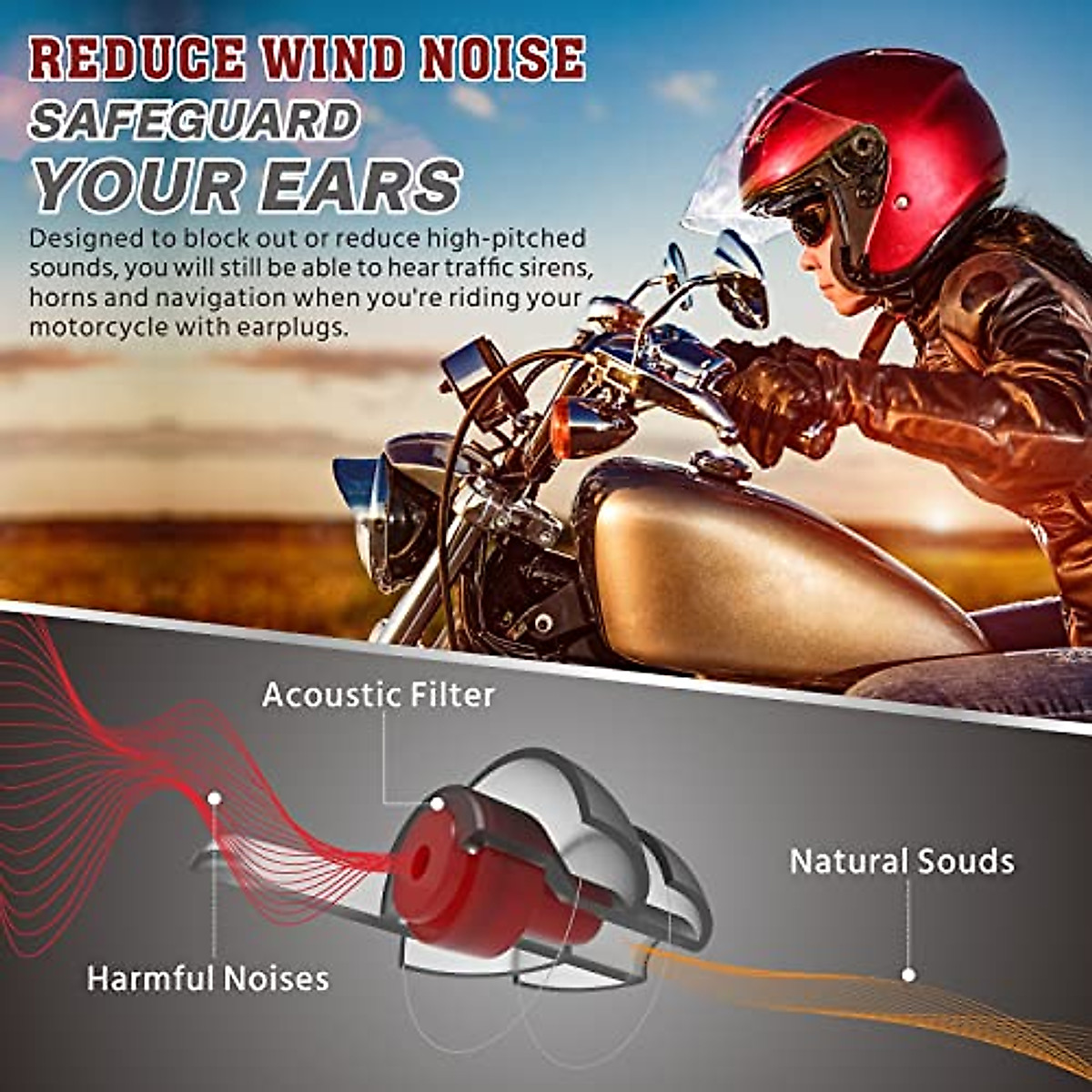 Hearprotek Motorcycle Ear Plugs, [2 Pairs] reusable high fidelity ear plugs for wind noise reduction & hearing protection-discreet motorbike earplugs for motorcycles,racing,concerts,work,safety,travel