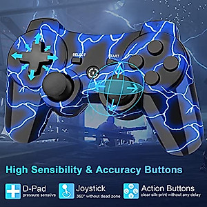Blue Wireless Remote Works for PS3 Controller, OUBNAG Gamepad for PS3 Controllers Compatible with Playstation 3 Controller, Cool Lightning Pa3 Controller Gift for Kids Boy Girl Man Lightning Blue