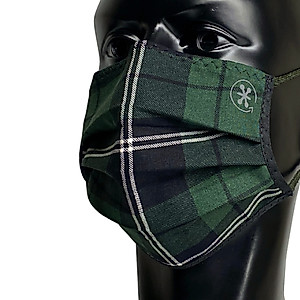 JaxMask® | Hunter Green & Black Christmas Holiday Plaid Cloth Face Mask | Tartan Buffalo Check 2 Layer Pleated Washable & Reusable With Nose Wire | 'SilentNight Collection' (Green Plaid)