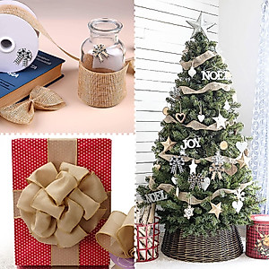 Christmas Burlap Wired Edge Ribbon for Gift Wrapping Christmas Trees Decorations Crafts Making, 2 Rolls, 2.5 Inch x 6 Yards