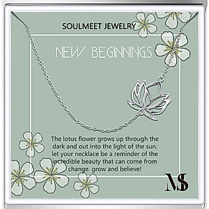 SOULMEET Sterling Silver Sideways Lotus Necklace for Mom Daughter with Inspirational Quote on Gift Card, Dainty Inspirational Gifts for Women