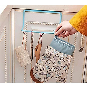 Towel Rack Hanging Holder,Towel Rack Over The Door Hanging Holder,for Bathroom Kitchen Cabinet Cupboard Hanger Metal Shelf (Blue)