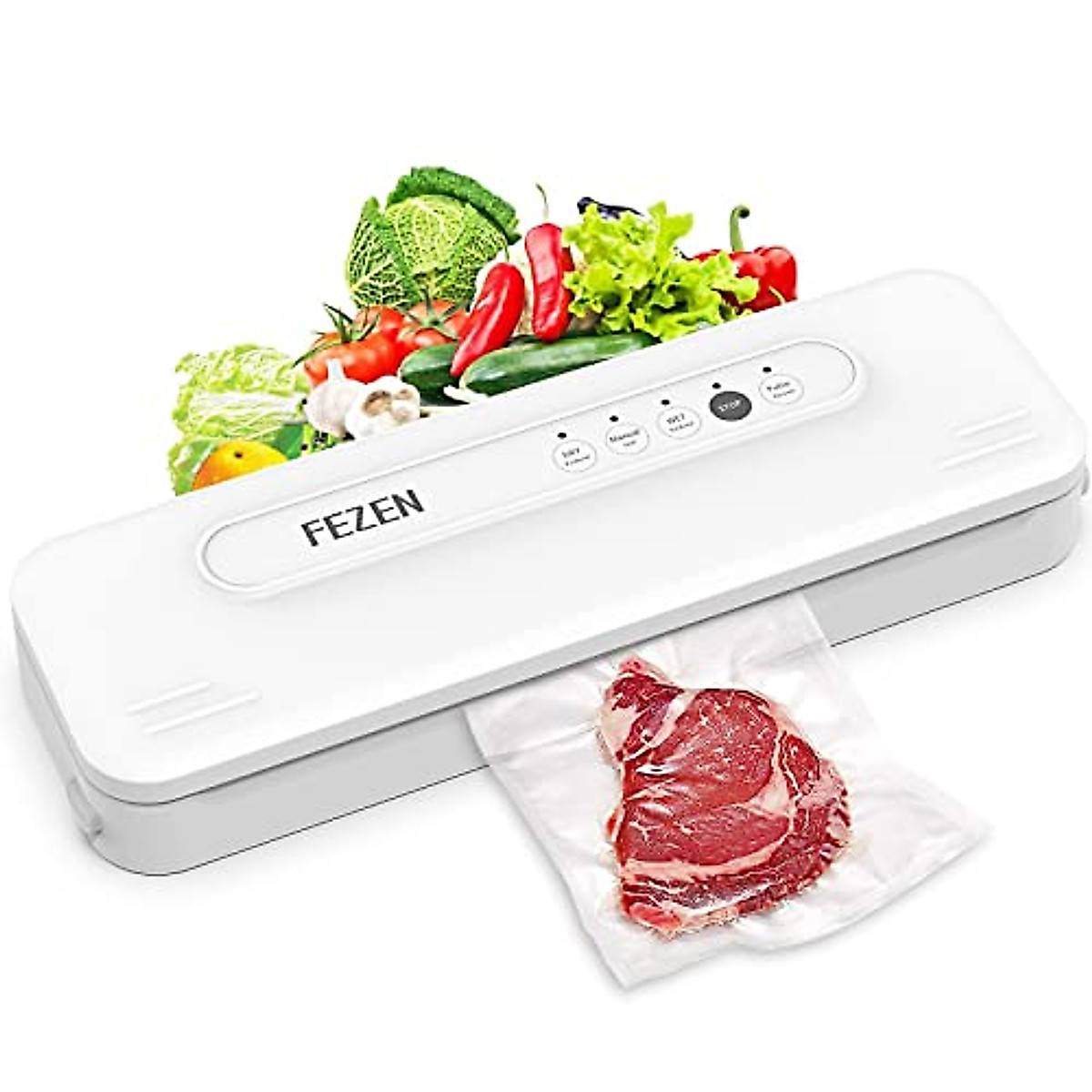 FEZEN Vacuum Sealer Machine, Automatic Food Sealer, Vacuum sealers bags for food Air Sealing System, 4 Food Modes, Dry&Wet&Soft&Delicate with Starter Kit, Compact Design