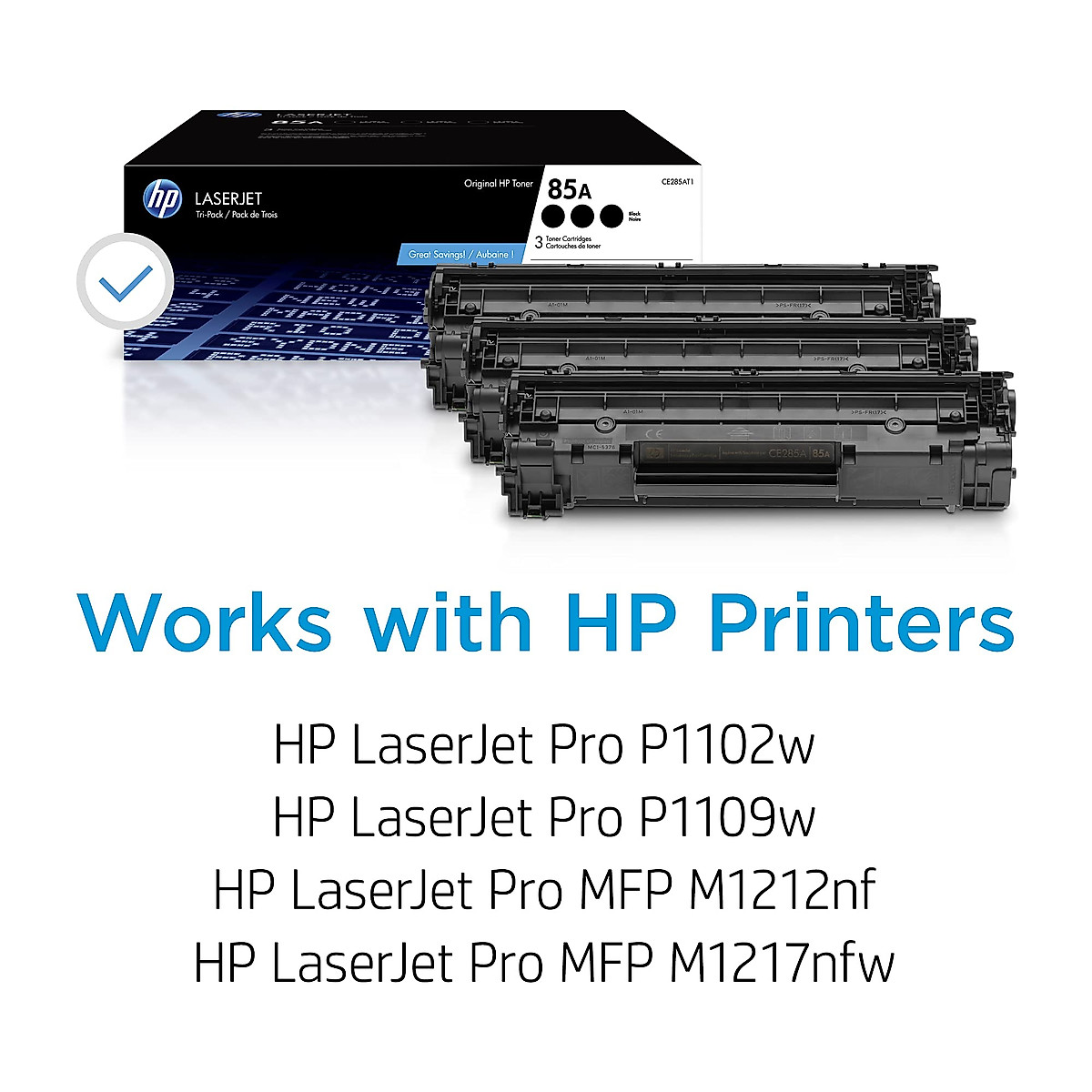HP 85A Black Toner Cartridges (3-pack) | Works with HP LaserJet Pro P1102, P1109 Series, HP LaserJet Pro MFP M1212, M1217 Series | CE285AT1
