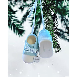 Baby Boy Shoe Personalized Ornament Babys First Christmas Ornament 2022 Blue Booties for New Parents, Birth, Baby Shower, Babys First Christmas Ornament 2022 Can be Personalized - with Gift Box