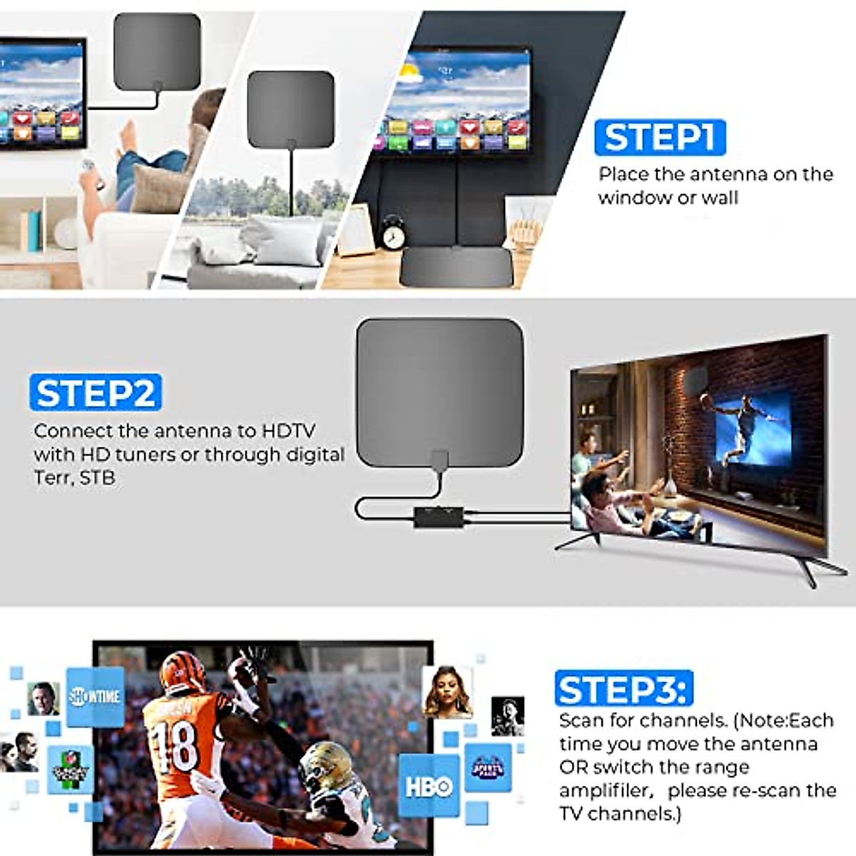 2023 Latest Amplified Digital HD TV Antenna 330 Miles Range, Indoor HD Antenna Ultra-Large Area Reception Support 4K 1080p All Older TV's, Smart Signal Booster Antenna/18ft Coaxial HDTV Cable