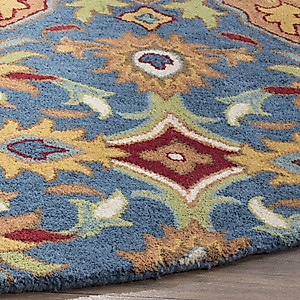 SAFAVIEH Heritage Collection Area Rug - 4' Round, Camel & Blue, Handmade Traditional Oriental Wool, Ideal for High Traffic Areas in Living Room, Bedroom (HG653A)