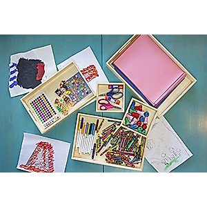 Wooden Living - Serving Tray/Wooden Trays with Handles and Small Wood Boxes Set (Unfinished) | for Montessori Activity, Art/Crafts, Painting, Restaurant Food, Decorative, Coffee Table | 5 Pieces