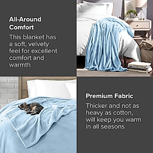Microplush Fleece Blanket - Full/Queen Blanket - Light Blue - Lightweight Soft Blanket for Bed, Sofa, Couch, Camping, and Travel - Ultra Soft Warm Blanket (Full/Queen, Light Blue)