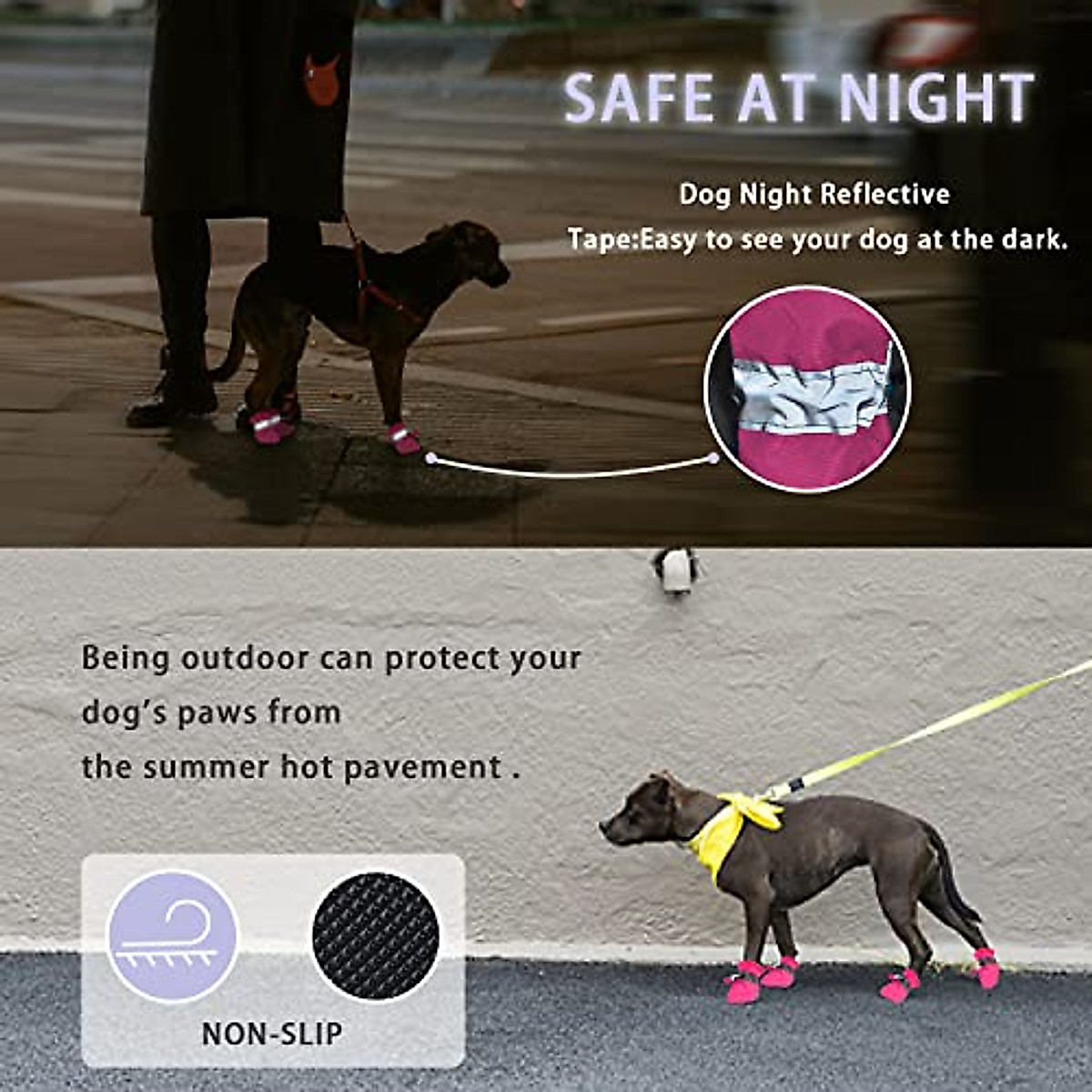 LUZGAT 4PCs Dog Boots Dog Shoes Pow Protector for Summer Hot Pavement for Small Medium Dogs Cat with Non-Slip Sole and Reflective Straps(Pink,Size 1)