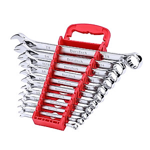 DURATECH Combination Wrench Set, SAE, 11-Piece, 1/4'' to 7/8'', 12-Point, CR-V Steel, Organized in Wrench Holder