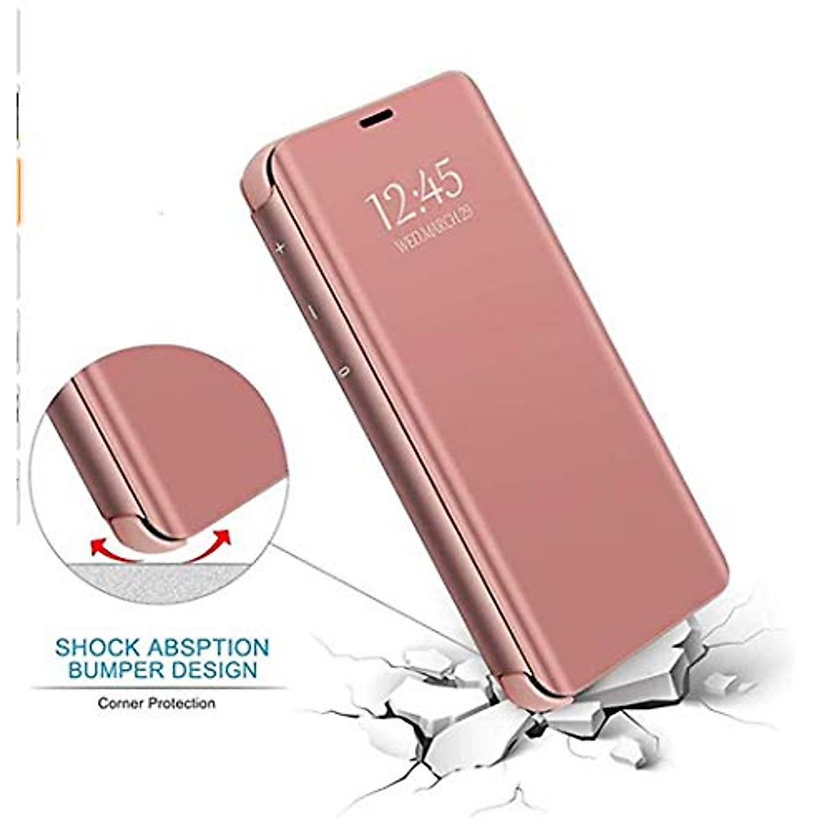 MRSTERUS Huawei P40 Lite case Luxurious Mirror Design Style Transparent Clear Vision Plating Layer Bracket Anti-Scratch Full Body Protective Cover Ultra-Thin for Huawei P40 Lite Mirror:Rose Gold QH