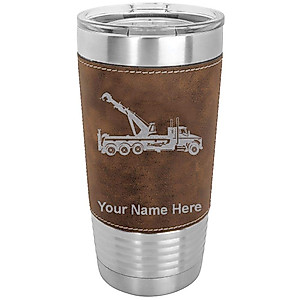LaserGram 20oz Vacuum Insulated Tumbler Mug, Tow Truck Wrecker, Personalized Engraving Included (Faux Leather, Rustic)