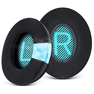 GEVO Cooling Gel Ear Pads for Bose QC25 Headphones, Replacement Ear Pads for Bose QuietComfort QC2 QC15 Ae2 Ae2i Ae2w Headphones, Breathable Sports Fabric, Extra Thick & Cooler for Longer (Black)