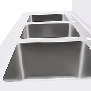 TFCFL Utility Commercial Stainless Steel Sink with 3 Drains Wash Basin for Catering Kitchen Catering Sink Commercial Stainless Steel Sink Wash Basin w/ 3 Deep Sinks