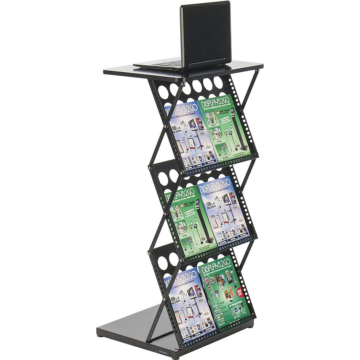 Displays2go Collapsible Magazine Holder, Multiple Pocket, Steel, MDF – Black (6LPBKTBK)