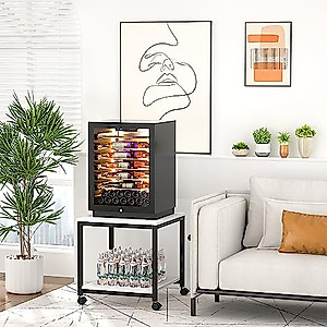 Homieasy Mobile 20 Inch Square End Table, 2-Tier Mini Fridge Printer Stand with Lockable Wheels, Metal Wood Accent Modern Simple Industrial Style Side Table for Living Room Bedroom, White