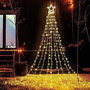 FUNIAO 320 LED Waterfall String Lights for Christmas Trees, Parties, Yard, Garden, and Home Decor (Warm White)